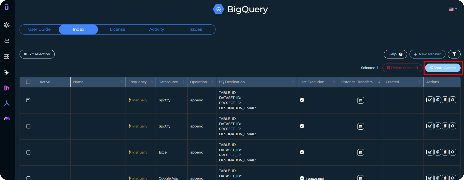 Cómo compartir transferencias con tu equipo en Dataslayer